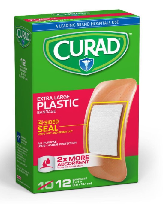 CURAD PLASTIC BAND AID EXTRA LARGE BANDAGE 12CT - Metro Atlanta Wholesale
